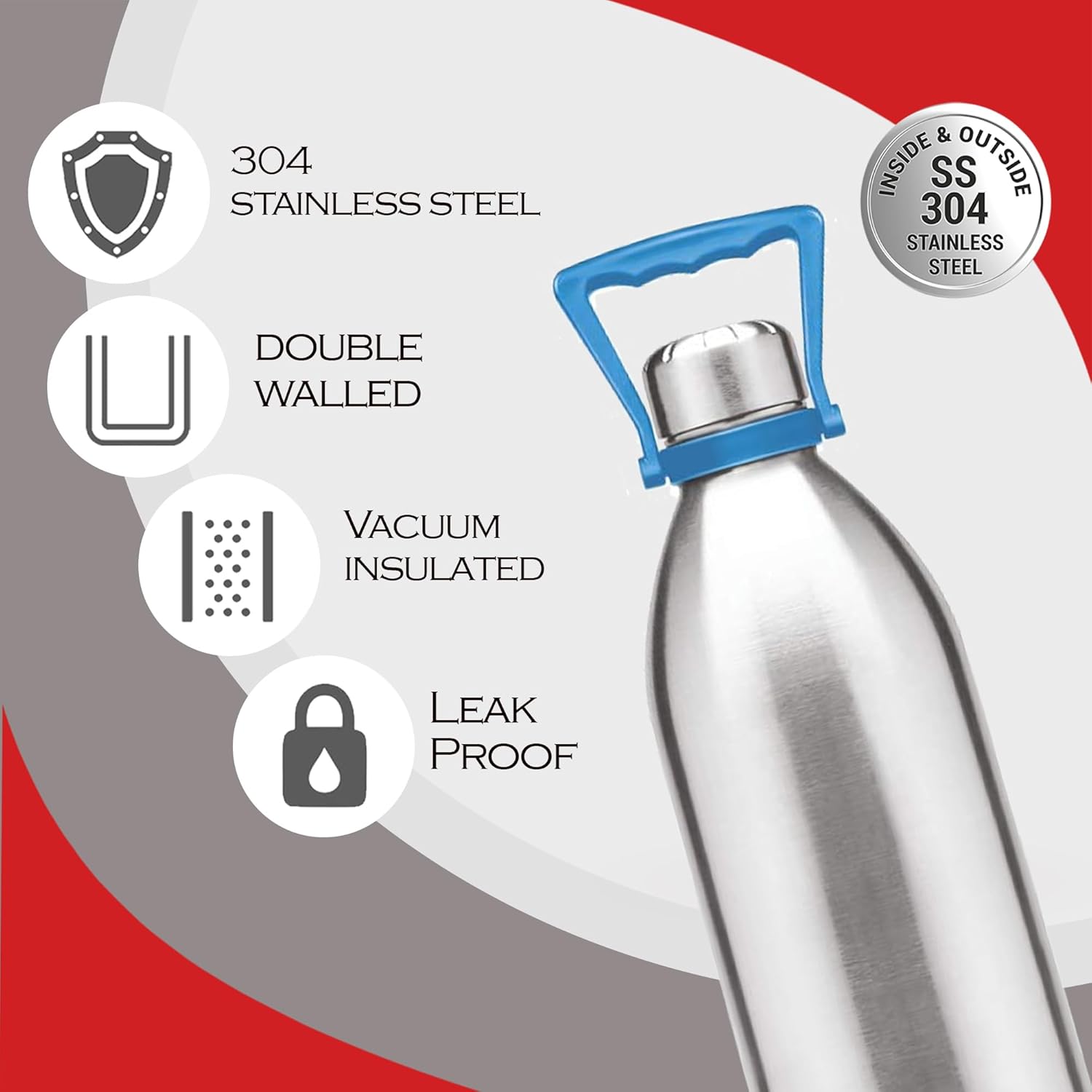 Buy Duo Thermosteel Bottle 1.7L, 2L, 2.2L with Handle, Silver - Milton