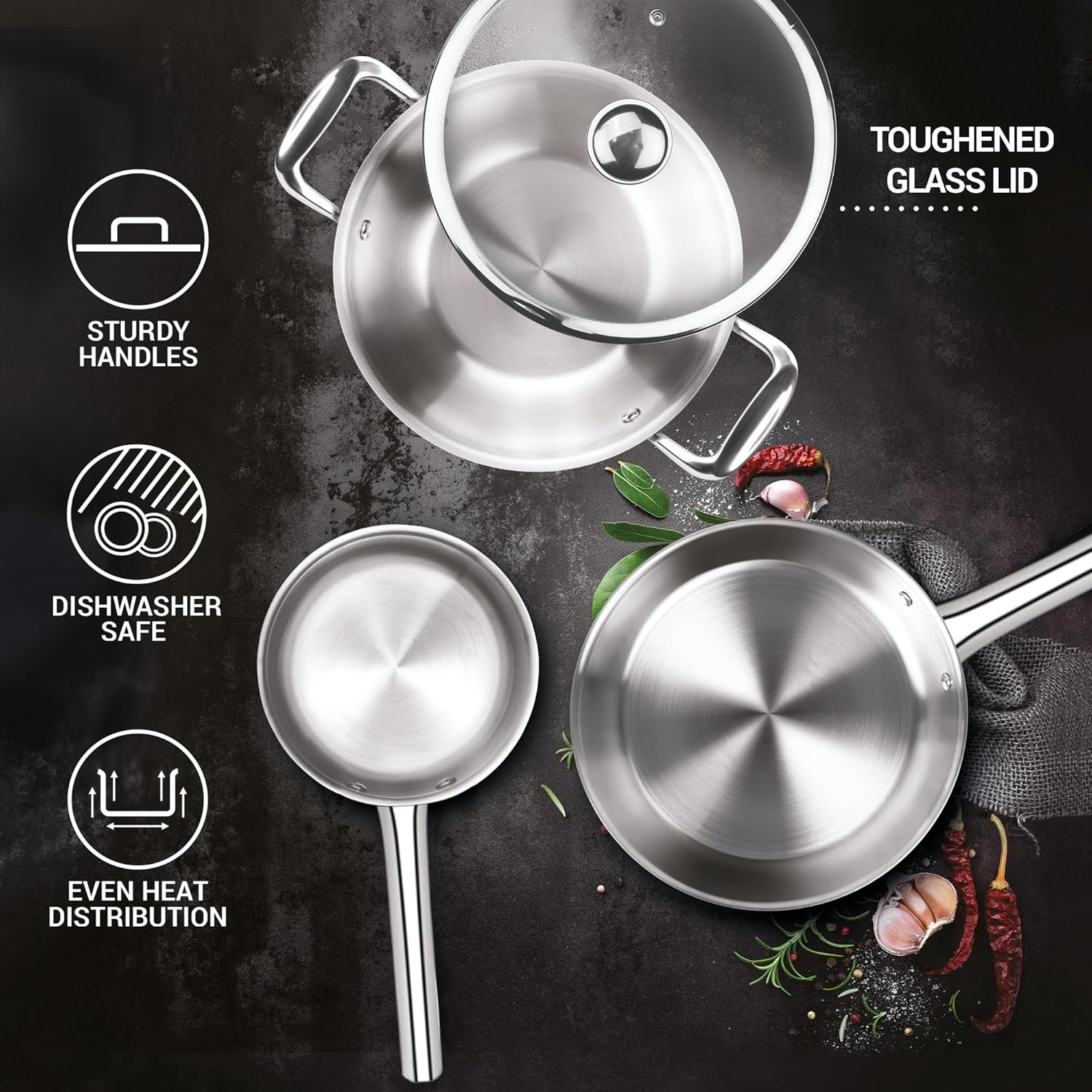 Triply Stainless Steel 4 Pc Induction Cookware Set (Procook By Milton)